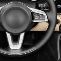 China Black Suede Handmade Artificial Leather Steering Wheel Cover for Mazda MX-5 2016-2019 for sale