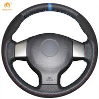 China Orange Genuine Leather Hand Sew Steering Wheel Cover for Nissan Tiida Sylphy Versa Note for sale