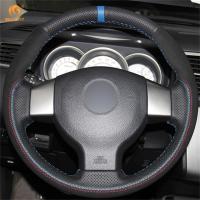 China Orange Genuine Leather Hand Sew Steering Wheel Cover for Nissan Tiida Sylphy Versa Note for sale