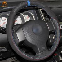 China Orange Genuine Leather Hand Sew Steering Wheel Cover for Nissan Tiida Sylphy Versa Note for sale