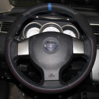 China Hand Sew Steering Wheel Cover Nissan Tiida Sylphy 2012-2015 Versa 2015-2019 Versa Note 2014-2018 NV200 2018-2019 Sentra S for sale