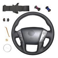 China DIY Black Genuine Leather Stitch Steering Wheel Cover For Nissan NV Cargo NV Passenger Titan 2012 2013 2014 2015 2016 2017 2018 for sale