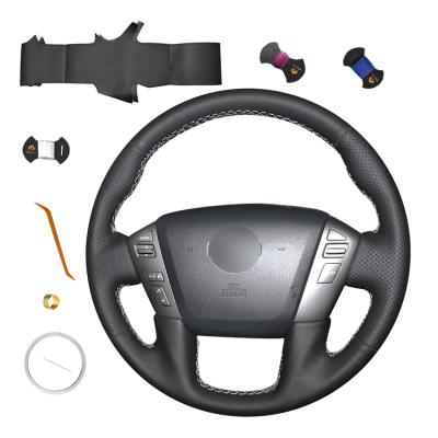China DIY Black Genuine Leather Stitch Steering Wheel Cover For Nissan NV Cargo NV Passenger Titan 2012 2013 2014 2015 2016 2017 2018 for sale
