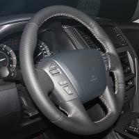 China DIY Black Genuine Leather Stitch Steering Wheel Cover For Nissan NV Cargo NV Passenger Titan 2012 2013 2014 2015 2016 2017 2018 for sale