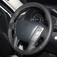 China DIY Black Genuine Leather Stitch Steering Wheel Cover For Nissan NV Cargo NV Passenger Titan 2012 2013 2014 2015 2016 2017 2018 for sale
