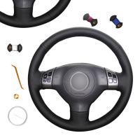 China Accessories Hand Sewing Stitching Black Artificial Leather Steering Wheel Cover for Suzuki SX4 Alto Swift with Buttons for sale