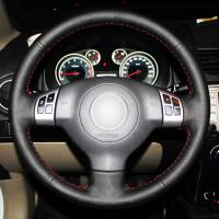 China Accessories Hand Sewing Stitching Black Artificial Leather Steering Wheel Cover for Suzuki SX4 Alto Swift with Buttons for sale
