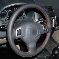 China Accessories Hand Sewing Stitching Black Artificial Leather Steering Wheel Cover for Suzuki SX4 Alto Swift with Buttons for sale