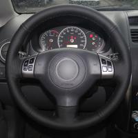 China Accessories Hand Sewing Stitching Black Artificial Leather Steering Wheel Cover for Suzuki SX4 Alto Swift with Buttons for sale