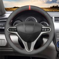 China Hand Sewing Black Suede Steering Wheel Cover for Honda Fit City Jazz Insight 2009 2010 2011 2012 2013 2014 for sale