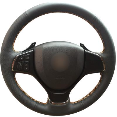 China Customize Personalized New Black Artificial Leather Hand Stitched Car Cover Steering Wheel Skin for Suzuki Alivio 2015 2016 for sale