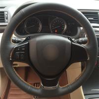China Customize Personalized New Black Artificial Leather Hand Stitched Car Cover Steering Wheel Skin for Suzuki Alivio 2015 2016 for sale