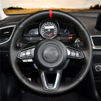 China Hand Sewing Artificial Leather Steering Wheel Cover Red Stripe for Mazda 3 Axela 6 Atenza CX-5 CX5 CX9 2016 2017 2018 2019 for sale