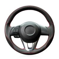 China Hand Sewing Suede Black Genuine Leather Custom Design Steering Wheel Cover For Mazda 3 Axela CX-5 CX5 2013 2014 2015 2016 2017 for sale