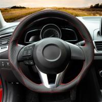 China Hand Sewing Suede Black Genuine Leather Custom Design Steering Wheel Cover For Mazda 3 Axela CX-5 CX5 2013 2014 2015 2016 2017 for sale