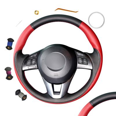 China Accessory Hand Sewing Red Black Leather Customized DIY Steering Wheel Cover For Mazda 3 Axela CX-5 CX5 2013 2014 2015 2016 2017 for sale