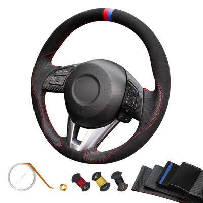 China Design Genuine Leather Black Suede DIY Stitching Steering Wheel Cover For Mazda 6 Atenza 2 CX-3 CX3 2014 2015 2016 2017 for sale