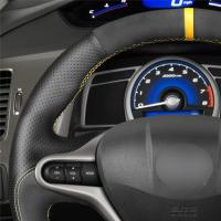 China Customized Hand Stitched Suede Leather Steering Wheel Cover for Honda Civic 8 8th Gen 2006 2007 2008 2009 2010 2011 for sale