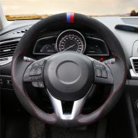 China Design Genuine Leather Black Suede DIY Stitching Steering Wheel Cover For Mazda 6 Atenza 2 CX-3 CX3 2014 2015 2016 2017 for sale