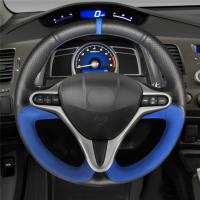 China Custom Hand Sewing Blue Suede Leather Steering Wheel Cover for Honda Civic 8 8th Gen 2006 2007 2008 2009 2010 2011 for sale