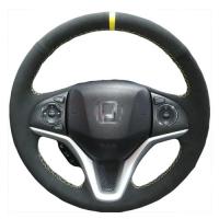 China Hand Stitching Black Suede Steering Wheel Cover Yellow Marker for Honda Fit City Jazz HR-V HRV Vezel for sale