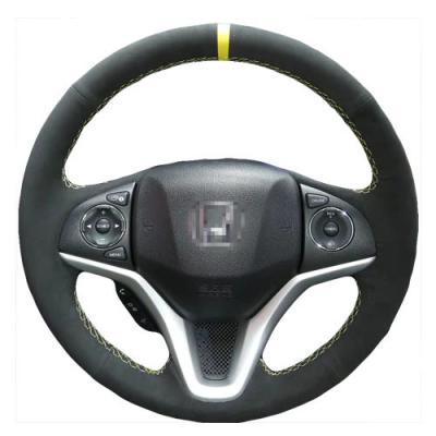 China Hand Stitching Black Suede Steering Wheel Cover Yellow Marker for Honda Fit City Jazz HR-V HRV Vezel for sale