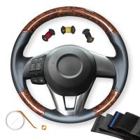 China Interior Wooden Leather Steering Wheel Cover for Mazda 2 3 Axela 6 Atenza CX-3 CX3 CX-5 CX5 2013 2014 2015 2016 2017 for sale