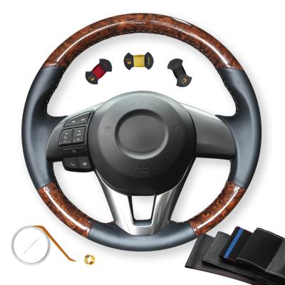 China Interior Wooden Leather Steering Wheel Cover for Mazda 2 3 Axela 6 Atenza CX-3 CX3 CX-5 CX5 2013 2014 2015 2016 2017 for sale