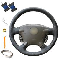 China Car Interior Decorations Black Leather Design Hand Sewing Steering Wheel Cover For Honda CR-V CRV 2002 2003 2004 2005 2006 for sale