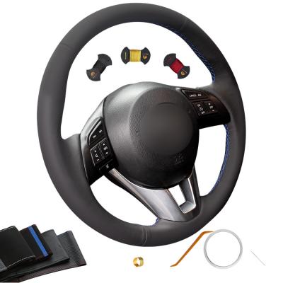 China Interior Black Genuine Leather Steering Wheel Cover for Mazda 2 3 Axela 6 Atenza CX-3 CX3 CX-5 CX5 2013 2014 2015 2016 2017 for sale