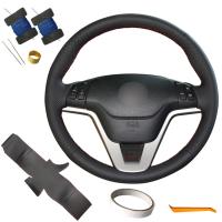 China DIY Artificial Leather Black Hand Stitching Personalized Steering Wheel Cover For Honda CR-V CRV 2007 2008 2009 2010 2011 for sale