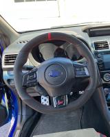 China Hand Sewing Black Suede Leather Steering Wheel Cover for Subaru WRX STI Levorg 2015 2016 2017 2018 2019 for sale
