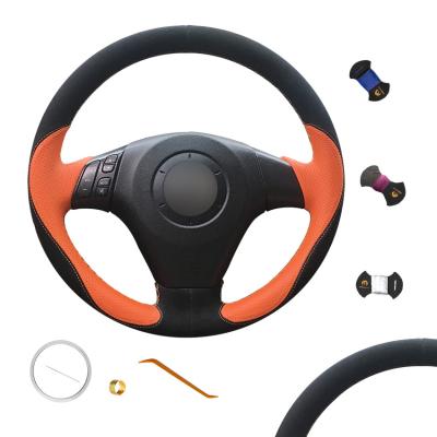 China Hand Sewing Orange Leather Suede Steering Wheel Cover for Mazda 3 Axela 5 6 Atenza RX8 2003 2004 2005 2006 2007 2008 2009 2010 for sale