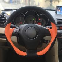China Hand Sewing Orange Leather Suede Steering Wheel Cover for Mazda 3 Axela 5 6 Atenza RX8 2003 2004 2005 2006 2007 2008 2009 2010 for sale