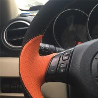 China Hand Sewing Orange Leather Suede Steering Wheel Cover for Mazda 3 Axela 5 6 Atenza RX8 2003 2004 2005 2006 2007 2008 2009 2010 for sale