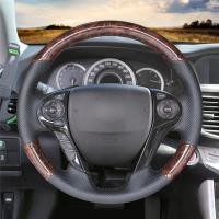 China Wood Grain Carbon Fiber Black Leather Steering Wheel Cover For Honda Accord 9 2013 2014 2015 2016 2017 Crosstour 2013 2014 2015 for sale