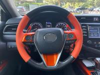 China Custom Hand Stitching Orange Leather Carbon Steering Wheel Cover for Toyota Corolla RAV4 Avalon Camry 2018-2020 for sale