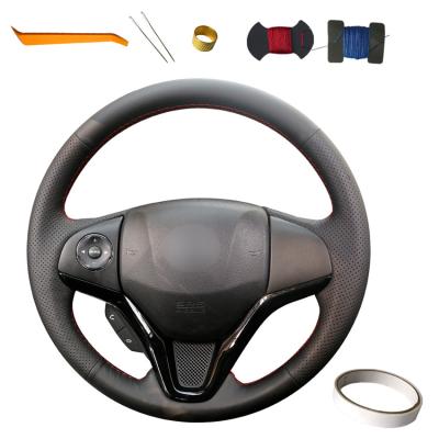 China Custom PU Leather Black Sewing Design Steering Wheel Cover For Honda Fit City Jazz  HR-V HRV Vezel 2014 2015 2016 2017 2018 2019 for sale