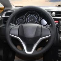 China Custom PU Leather Black Sewing Design Steering Wheel Cover For Honda Fit City Jazz  HR-V HRV Vezel 2014 2015 2016 2017 2018 2019 for sale