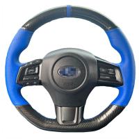 China Custom Hand Stitching Carbon Fiber Blue Leather Steering Wheel Cover Wrap for Subaru WRX STI Levorg 2015 2016 2017 2018 2019 for sale
