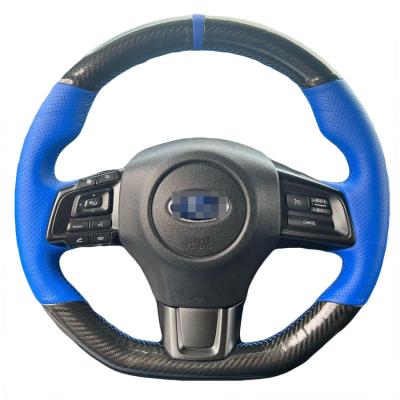 China Custom Hand Stitching Carbon Fiber Blue Leather Steering Wheel Cover Wrap for Subaru WRX STI Levorg 2015 2016 2017 2018 2019 for sale