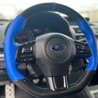 China Custom Hand Stitching Carbon Fiber Blue Leather Steering Wheel Cover Wrap for Subaru WRX STI Levorg 2015 2016 2017 2018 2019 for sale
