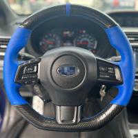 China Custom Hand Stitching Carbon Fiber Blue Leather Steering Wheel Cover Wrap for Subaru WRX STI Levorg 2015 2016 2017 2018 2019 for sale