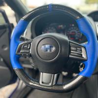 China Custom Hand Stitching Carbon Fiber Blue Leather Steering Wheel Cover Wrap for Subaru WRX STI Levorg 2015 2016 2017 2018 2019 for sale