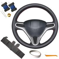 China Hand Sewing Black Genuine Leather Customized Steering Wheel Cover For Honda Fit City Jazz 2009 2010 2011 2012 2013 Insight 2014 for sale