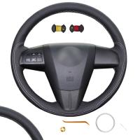 China Custom Black Leather Steering Wheel Cover White Thread for Mazda 3 Axela 5 CX-7 CX7 2008 2009 2010 2011 2012 2013 2014 2015 2016 for sale