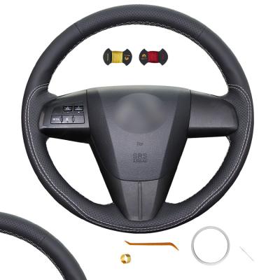 China Custom Black Leather Steering Wheel Cover White Thread for Mazda 3 Axela 5 CX-7 CX7 2008 2009 2010 2011 2012 2013 2014 2015 2016 for sale