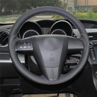 China Custom Black Leather Steering Wheel Cover White Thread for Mazda 3 Axela 5 CX-7 CX7 2008 2009 2010 2011 2012 2013 2014 2015 2016 for sale