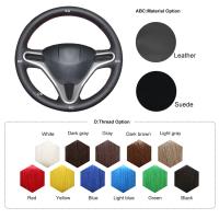 China Hand Sewing Black Genuine Leather Customized Steering Wheel Cover For Honda Fit City Jazz 2009 2010 2011 2012 2013 Insight 2014 for sale