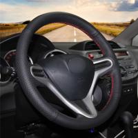 China Hand Sewing Black Genuine Leather Customized Steering Wheel Cover For Honda Fit City Jazz 2009 2010 2011 2012 2013 Insight 2014 for sale